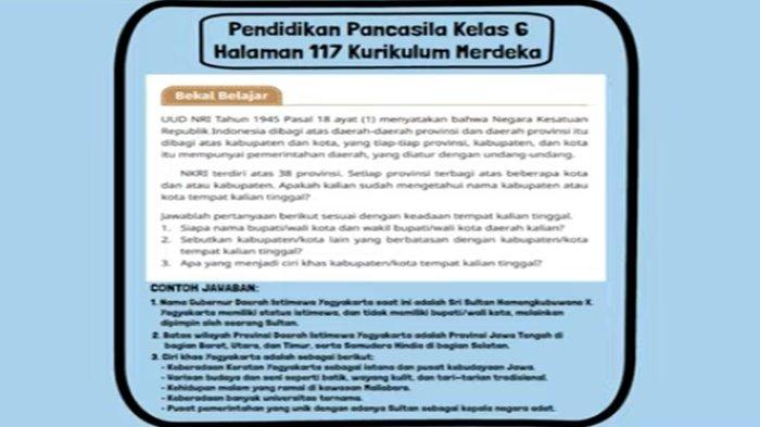 Kunci Jawaban Pendidikan Pancasila Kelas 6 SD Halaman 117 Kurikulum Merdeka PKN Bab 6, Provinsi ...