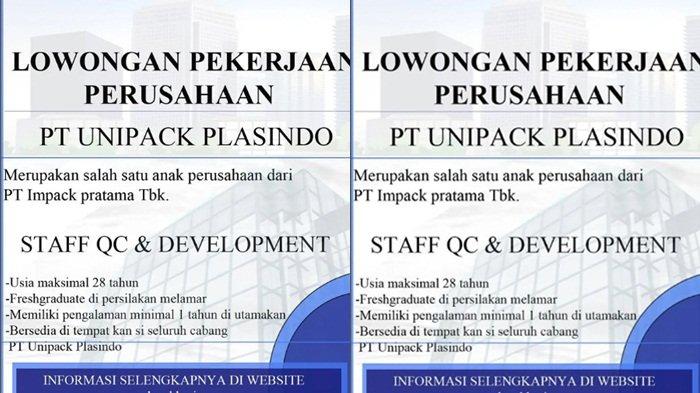 Lowongan Kerja Palembang di PT Unipack Plasindo, Butuh Bagian Staff QC ...