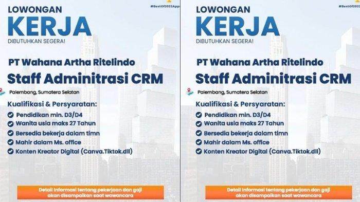 Lowongan Kerja Palembang di PT Wahana Artha Ritelindo Desember 2022 ...