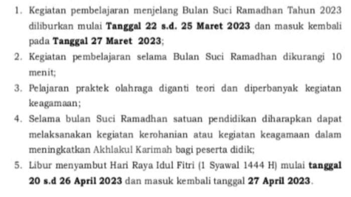 Diknas Lubuklinggau Keluarkan Surat Edaran Libur Ramadan 2023 dan Idul Fitri untuk PAUD/TK, SD ...