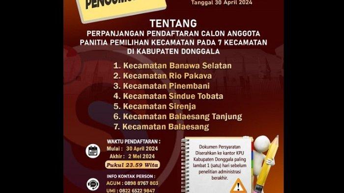 Pinembani Nol Pendaftar, KPU Donggala Perpanjang Masa Pendaftaran PPK untuk 7 Kecamatan ...