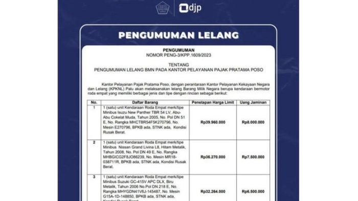 Kantor Pajak Pratama Poso Jual 3 Unit Minibus dengan Limit Rp 32 Juta ...