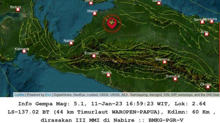 Gempa Bumi Tektonik Magnitudo 5,1 Guncang Waropen Papua, BMKG: Tak Berpotensi Tsunami - Tribun ...
