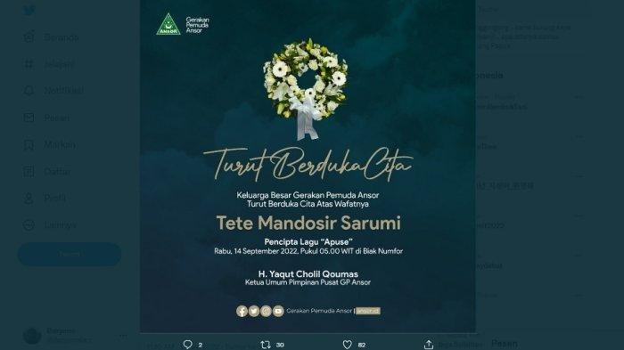 Ingat Pencipta Lagu Apuse Asal Papua? Tete Mandosir Sarumi Dikabarkan Wafat: Menag Sampaikan ...