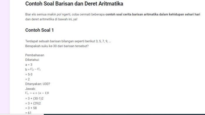 Lebih 100 Contoh Soal Barisan Aritmatika dan Deret Aritmatika, Download ...