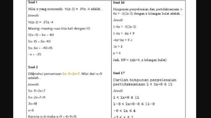 Beberapa Contoh Soal dan Pembahasan Materi Pertidaksamaan Linear Satu ...