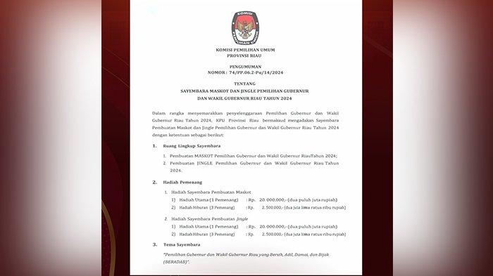 KPU Gelar Sayembara Maskot dan Jingle Pilgub Riau 2024, Total Hadiah Rp 55.000.000 ...
