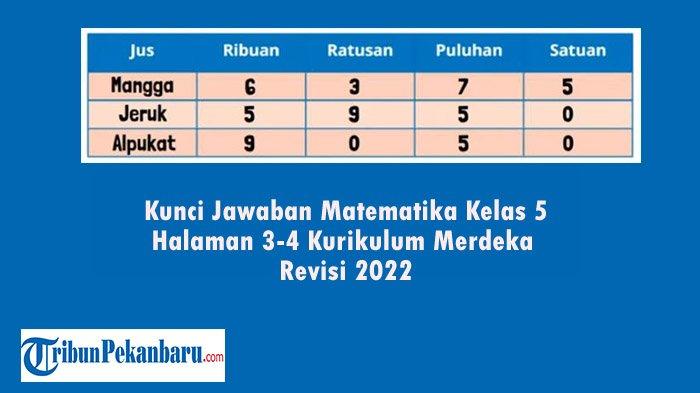 Kunci Jawaban Matematika Kelas 5 Halaman 3-4 Kurikulum Merdeka Revisi 2022. - Tribunpekanbaru.com
