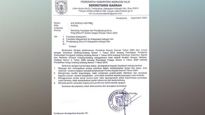 Pj Sekda Inhil Keluarkan Surat Edaran Netralitas Pendamping Desa, Faskab dan FM Selama Pilkada ...
