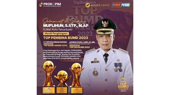 Pj Walikota Pekanbaru Terima Penghargaan TOP Pembina BUMD 2023 - Tribunpekanbaru.com