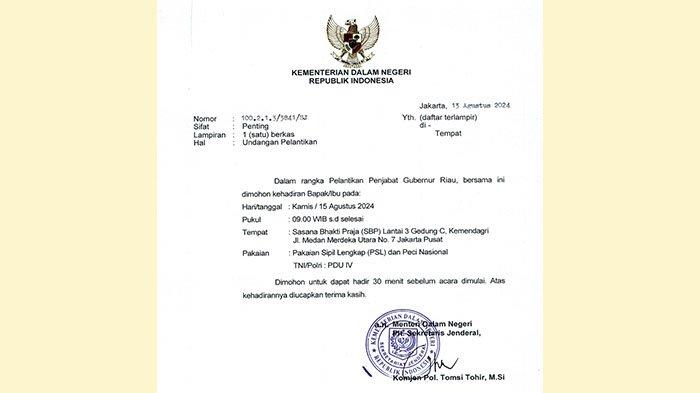 Undangan Sudah Disebar, Besok Pagi Pj Gubernur Riau Pengganti SF ...