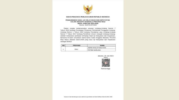 Patminah Nularna dan Indra Khalid Nasution Ditetapkan Sebagai Bawaslu ...