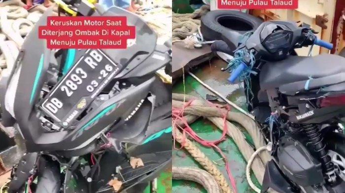 VIDEO VIRAL Puluhan Sepeda Motor Dalam Kapal Ringsek Akibat Kena Ombak ...