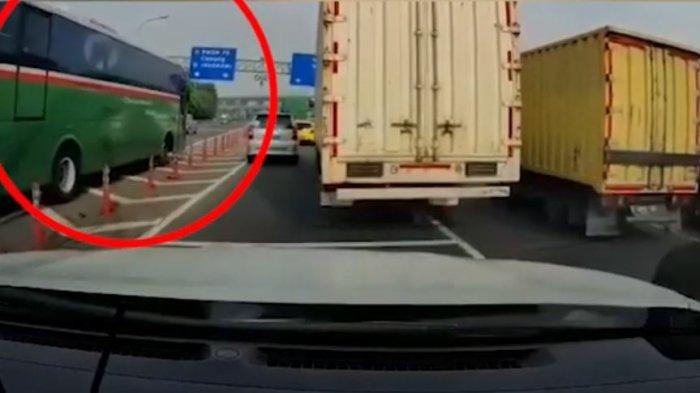 VIDEO Viral Manuver Berbahaya Bus Mayasari Bakti, Libas Cone Pembatas ...