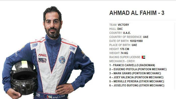 Profil dan Biodata Siapakah Ahmad Al-Fahim Pembalap F1 Powerboat Rekan Satu Tim Erik Stark ...
