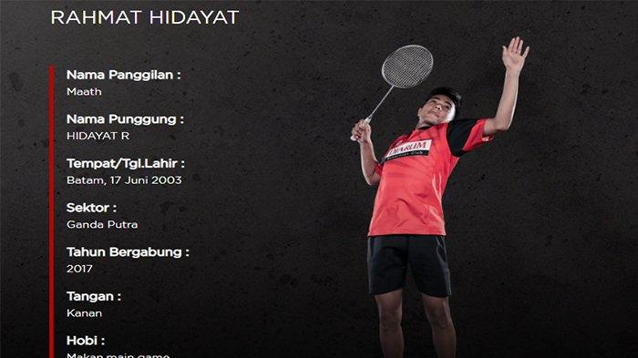 Profil & Biodata Rahmat Hidayat Atlet Ganda Putra Asal Batam Pasangan Muhammad Rayhan Nur ...