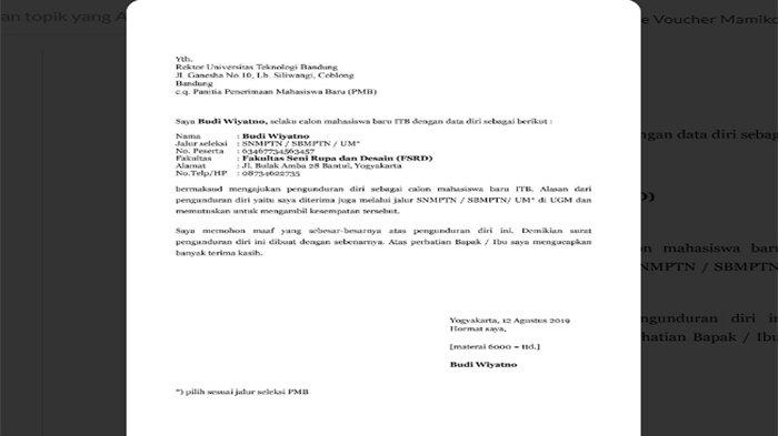 2 Contoh Surat Pengunduran Diri Sebagai Calon Mahasiswa Baru - Halaman 2 - Tribunpontianak.co.id
