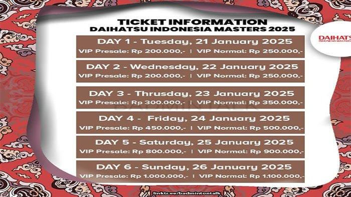 Info Rincian Harga Tiket Nonton Indonesia Masters 2025 Super 500 di Istora Senayan Jakarta ...