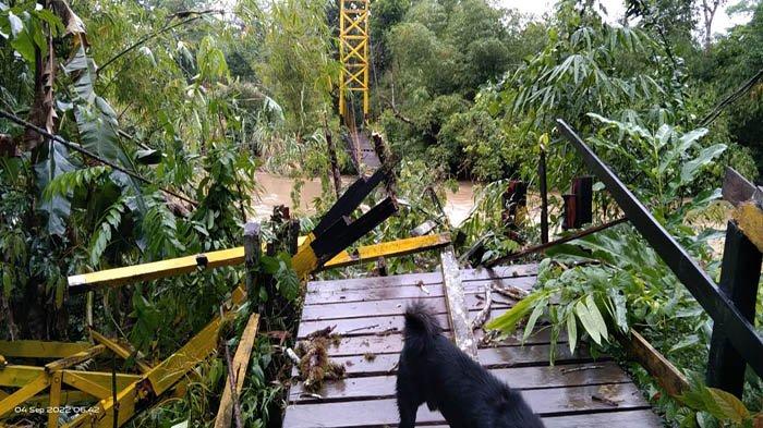 Jembatan Gantung Desa Bernayau di Sepauk Sintang Putus Diterjang Banjir Bandang ...