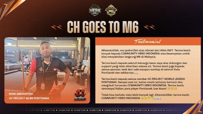 Romi dari Komunitas OC Project MLBB Pontianak Terpilih ikuti CH Goes to M6 di Malaysia ...