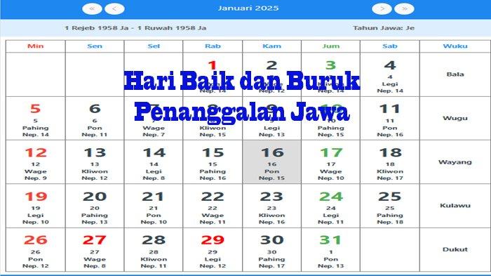 KALENDER Hari Baik dan Buruk Januari 2025 Dalam Penanggalan Jawa ...
