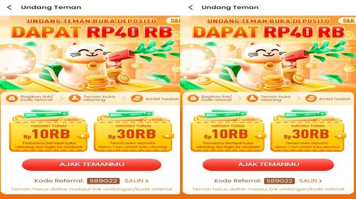 Cek 2 Kode Penghasilan NeoBank Hadiah Uang Tunai, Jalankan Misi dan ...