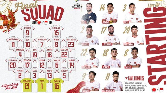 STARTING Line Up Indonesia vs China Laga Grup C Kualifikasi Piala Dunia ...