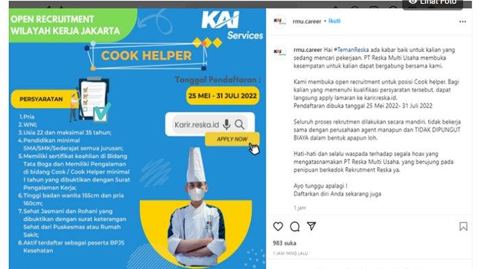 Apa itu Cook Helper KAI ? Cek Syarat & Cara Daftar Cook Helper KAI di ...