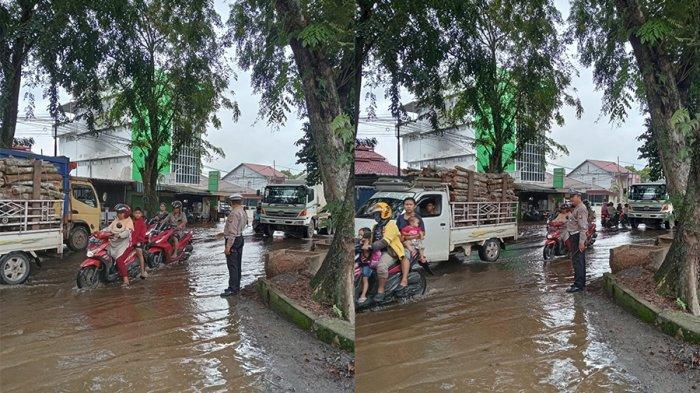 Banjir Rob, Unit Lantas Polsek Pontianak Utara Imbau Pengendara yang Melintasi Genangan Air ...