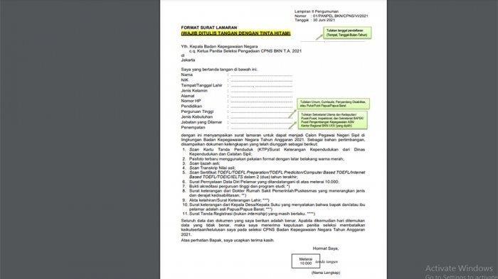 CONTOH Surat Lamaran CPNS 2021 Sesuai Petunjuk BKN - Tribunpontianak.co.id