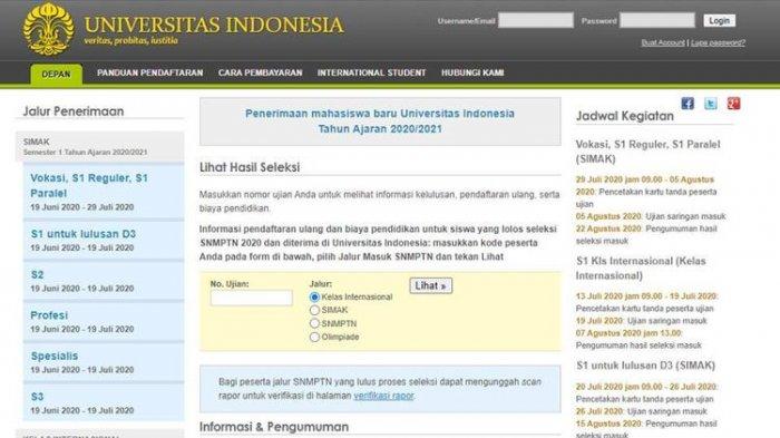 Pengumuman Hasil Seleksi Masuk UI atau Simak UI 2020 di www.penerimaan ...