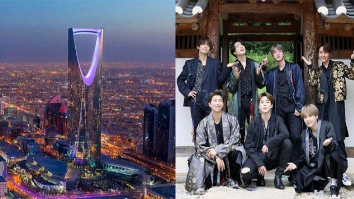 Kedatangan BTS di Arab Saudi Disambut Meriah, Bangunan Bermandikan ...