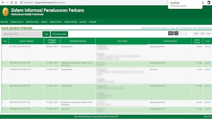 Situs Laman Sistem Informasi Penelusuran Perkara (SIPP) Pengadilan ...