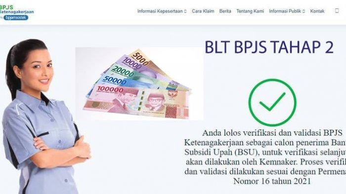 Tanda Lolos Verifikasi dan Validasi Penerima BLT BPJS Login bsu.bpjsketenagakerjaan.go.id ...