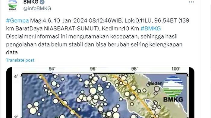 Gempa Terkini Magnitudo 4.6 Mengguncang Nias Barat Sumut, Berikut Info dari BMKG ...