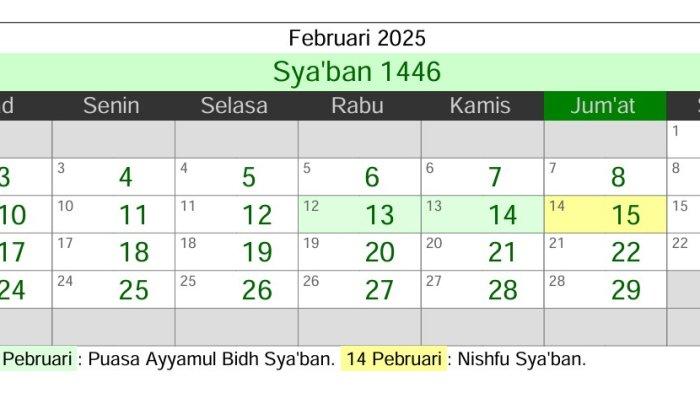 Kalender Bulan Syaban 1445 H Lengkap Jadwal Puasa Sunah Senin-Kamis ...
