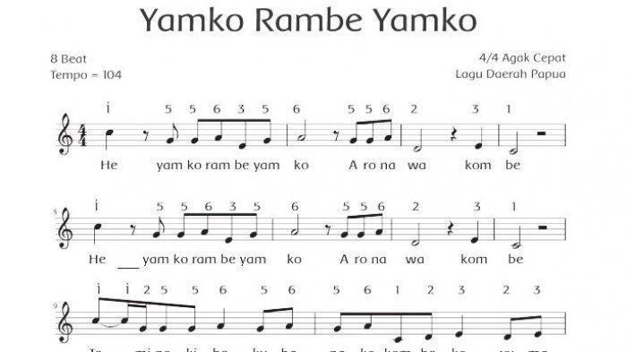 Not Angka Pianika dan Lirik Lagu Yamko Rambe Yamko - Ciptaan Dr Yusuf ...