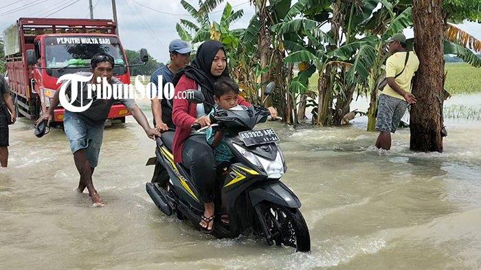 Jalan Masaran-Plupuh Sragen Sepanjang 400 Meter Terendam Banjir, Banyak Sepeda Motor Mogok ...