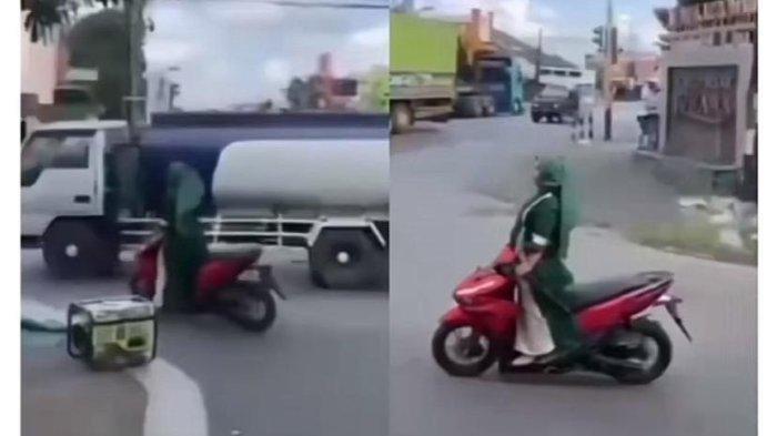 Viral Emak-emak Naik Motor Sambil Berdiri hingga Hampir Tertabrak Truk, Disebut di Pati Jateng ...
