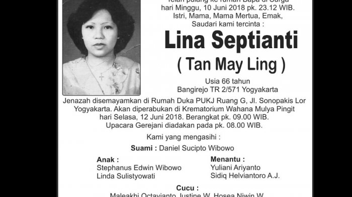Rest in Peace - Lina Septianti ( Tan May Ling ) - Tribunsolo.com