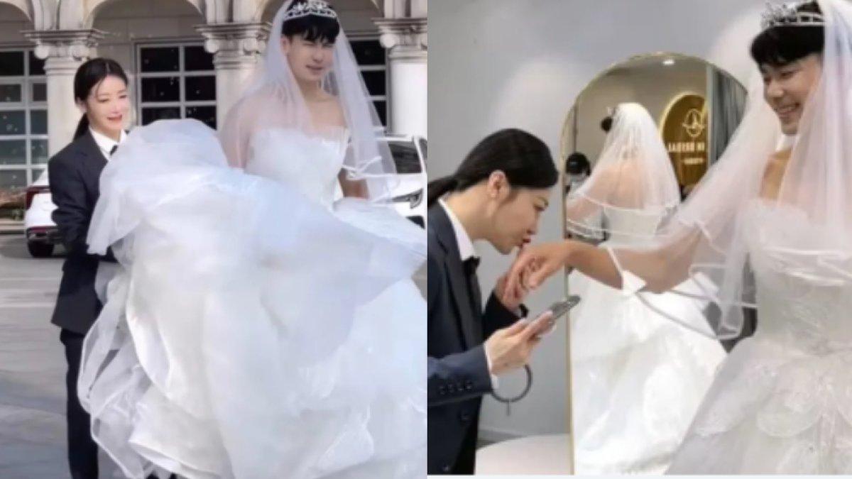 Viral Pasangan Bertukar Kostum Pernikahan, Istri Pakai Jas Suami Pakai Gaun, Ternyata Artis ...