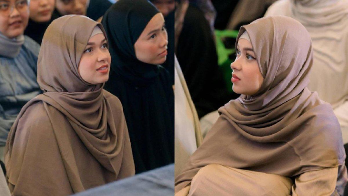 5 Potret Rebecca Klopper Ikut Acara Kajian, Kalem Pakai Gamis & Pashmina, Fokus saat Dengar ...
