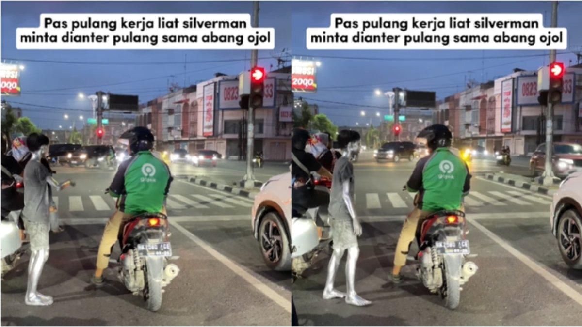 KEBAIKAN Ojol Beri Tumpangan Manusia Silver yang Tak Punya Ongkos, Tak Mau Pakai Helm Takut ...