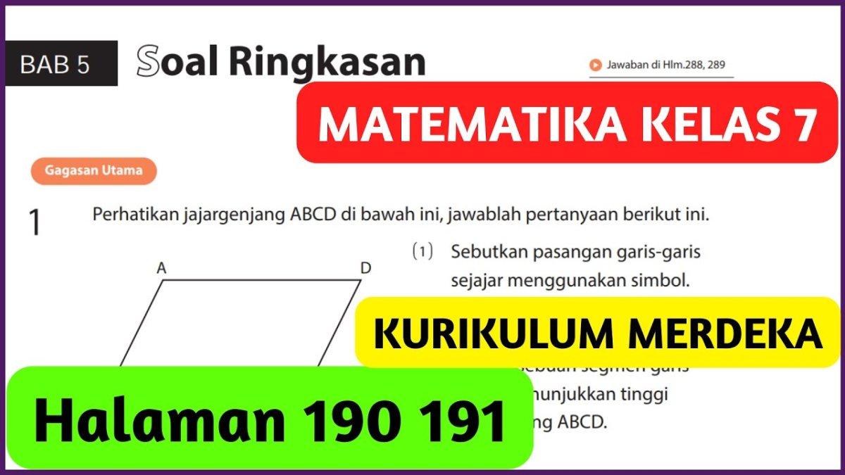 Soal Ringkasan Bab 5, Kunci Jawaban Matematika Kelas 7 Hal 190 191 ...