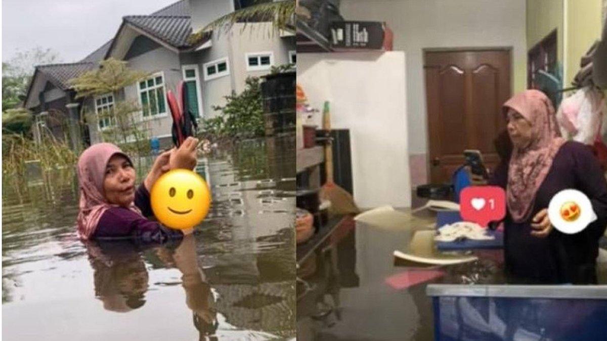 SALUT! Wanita Lansia Ini Tetap Tersenyum Meski Rumahnya Terendam Banjir, Kini Malah Asyik ...