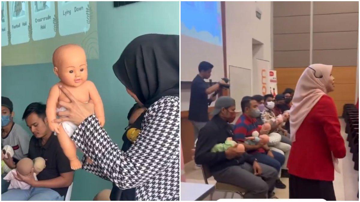 Ogah Kalah dengan Emak-emak, Bapak-bapak Ini Ikut Kelas Menyusui ...