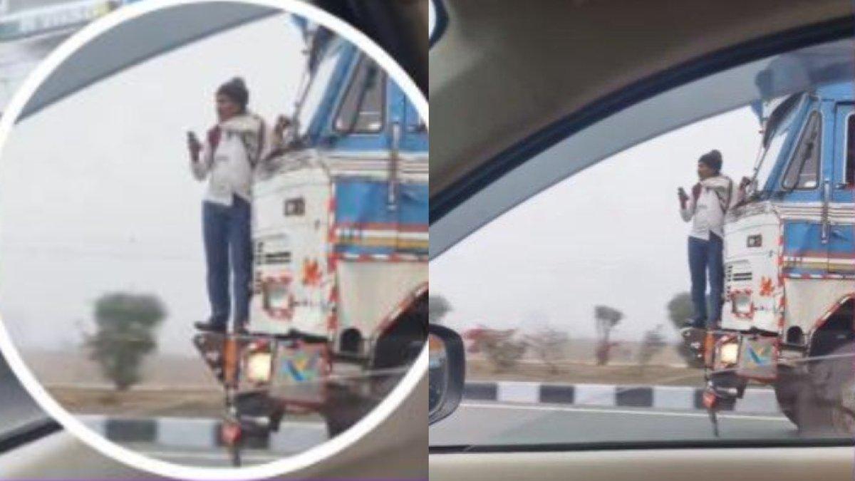 Menantang Maut! Viral Video Pria Berdiri di Bumper Truk yang Melaju Kencang, Santuy Sambil ...