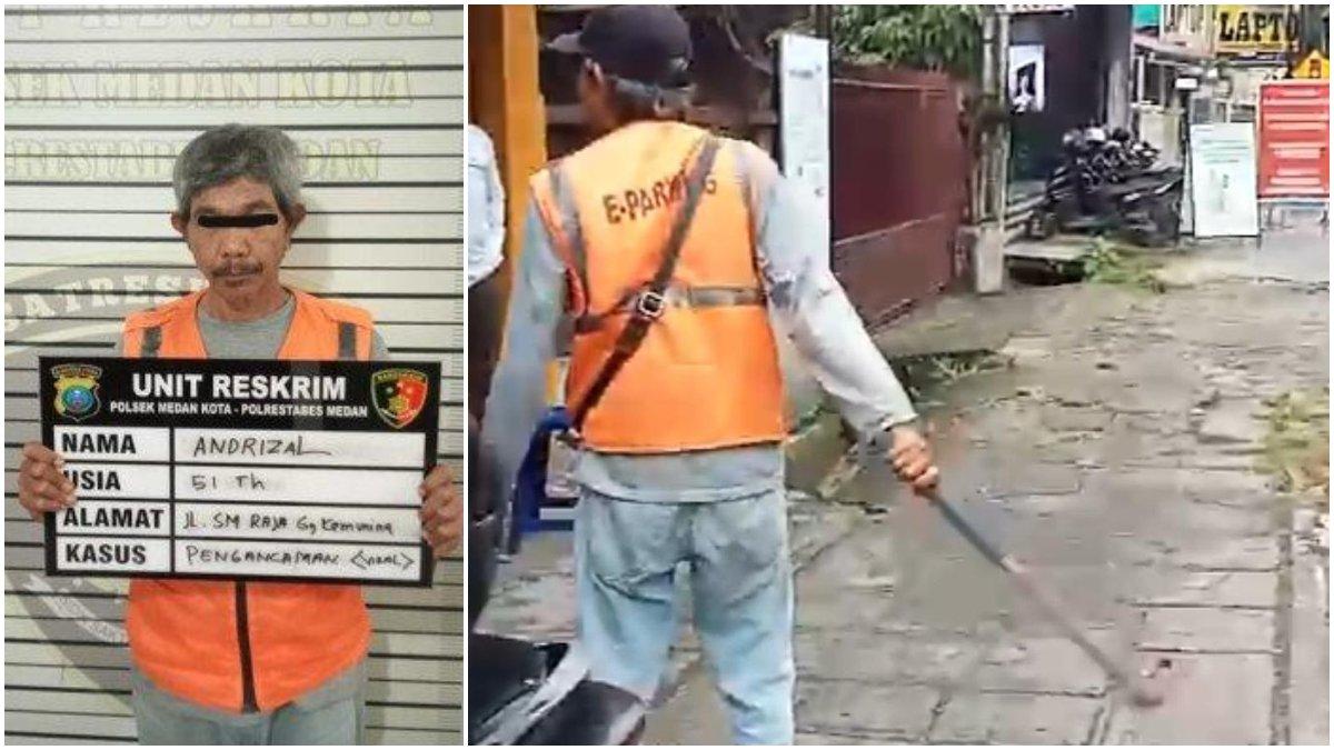 ASTAGFIRULLAH Tukang Parkir di Medan Ngamuk ke Ojol, Acungkan Palu ...