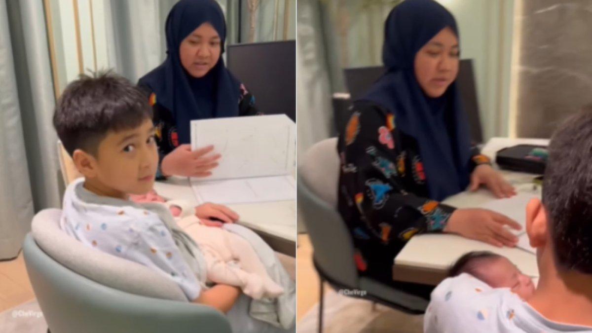 Rafathar Gendong Lily Sambil Kerjakan PR, Wajah Sang Adik Bungsu Akhirnya Terungkap, Mirip Raffi ...