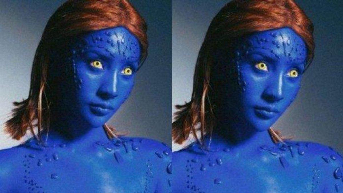 Butuh Waktu 3 Jam Tubuhnya Dicat Biru, Anya Geraldine Pilih jadi Mystique X-Men untuk Halloween ...
